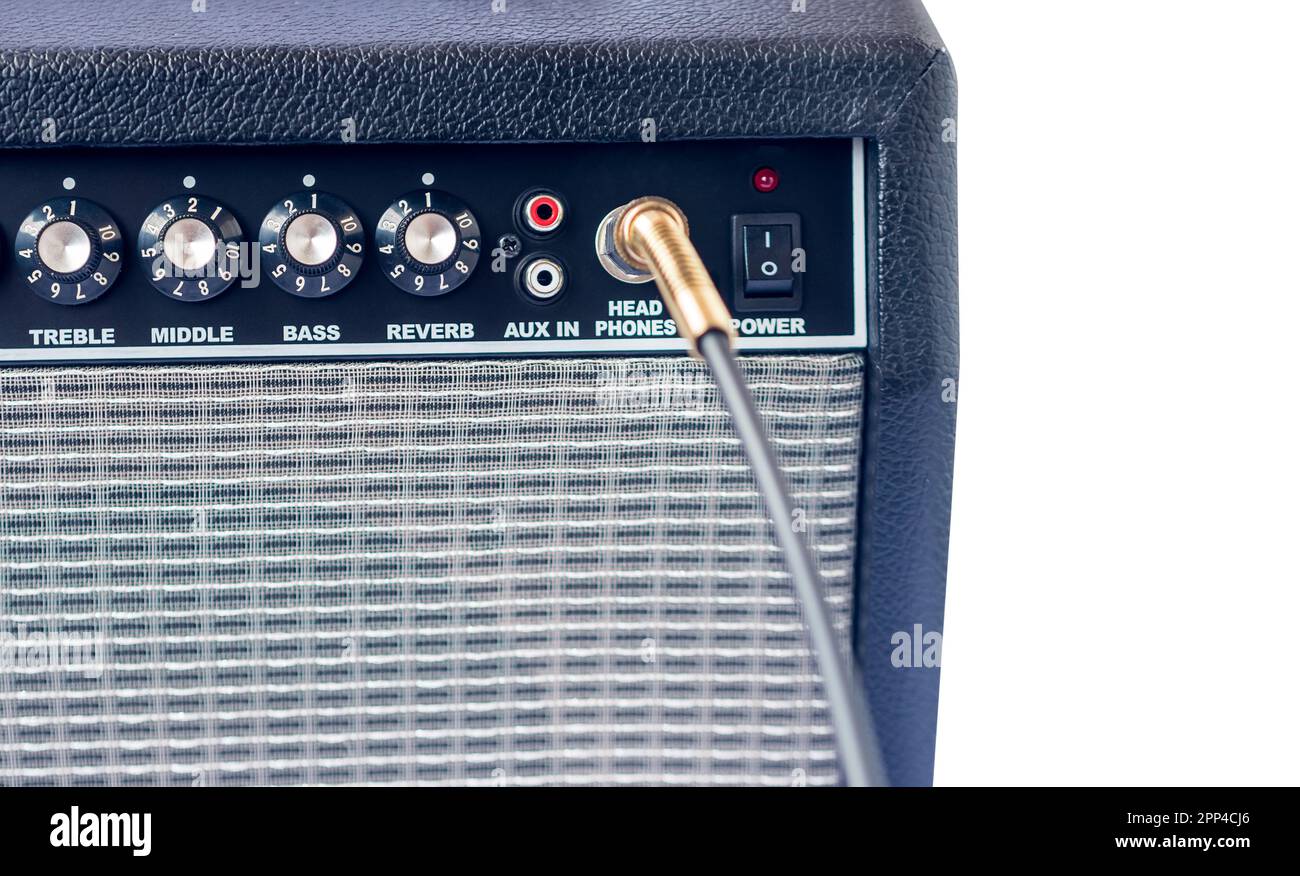 guitar amplifier with jack cable isolated on white background Stock ...