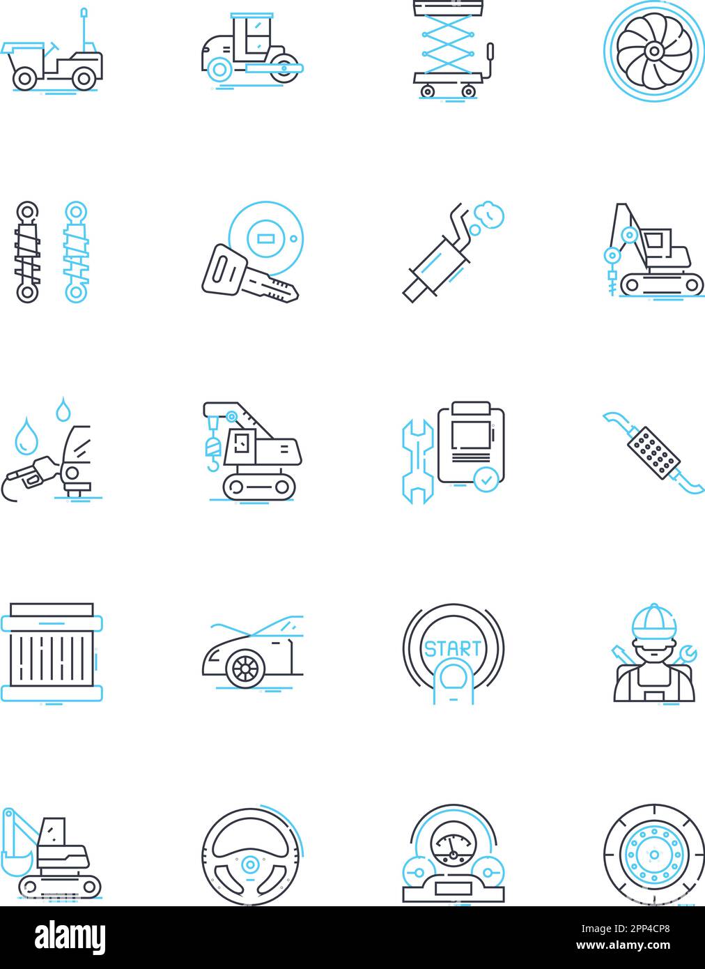 Vehicle maintenance linear icons set. Oil, Filter, Battery, Brakes ...