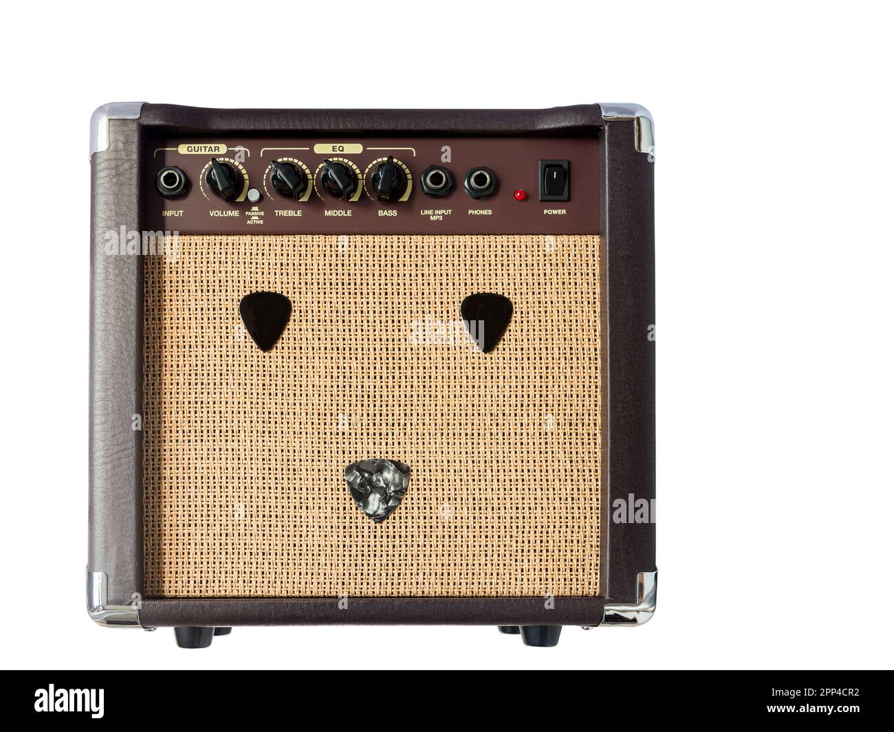 Small acoustic guitar amplifier with pick guitar on amplifier mask ...