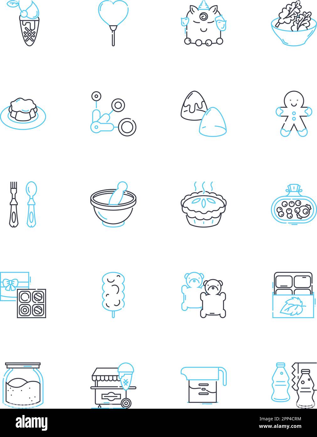 Ice cream parlor linear icons set. Scoops, Cs, Sprinkles, Sundae, Fudge ...