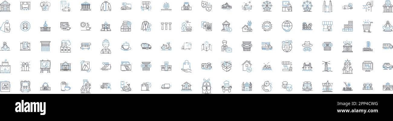 Downtown shopping line icons collection. Boutiques, Stores, Malls ...