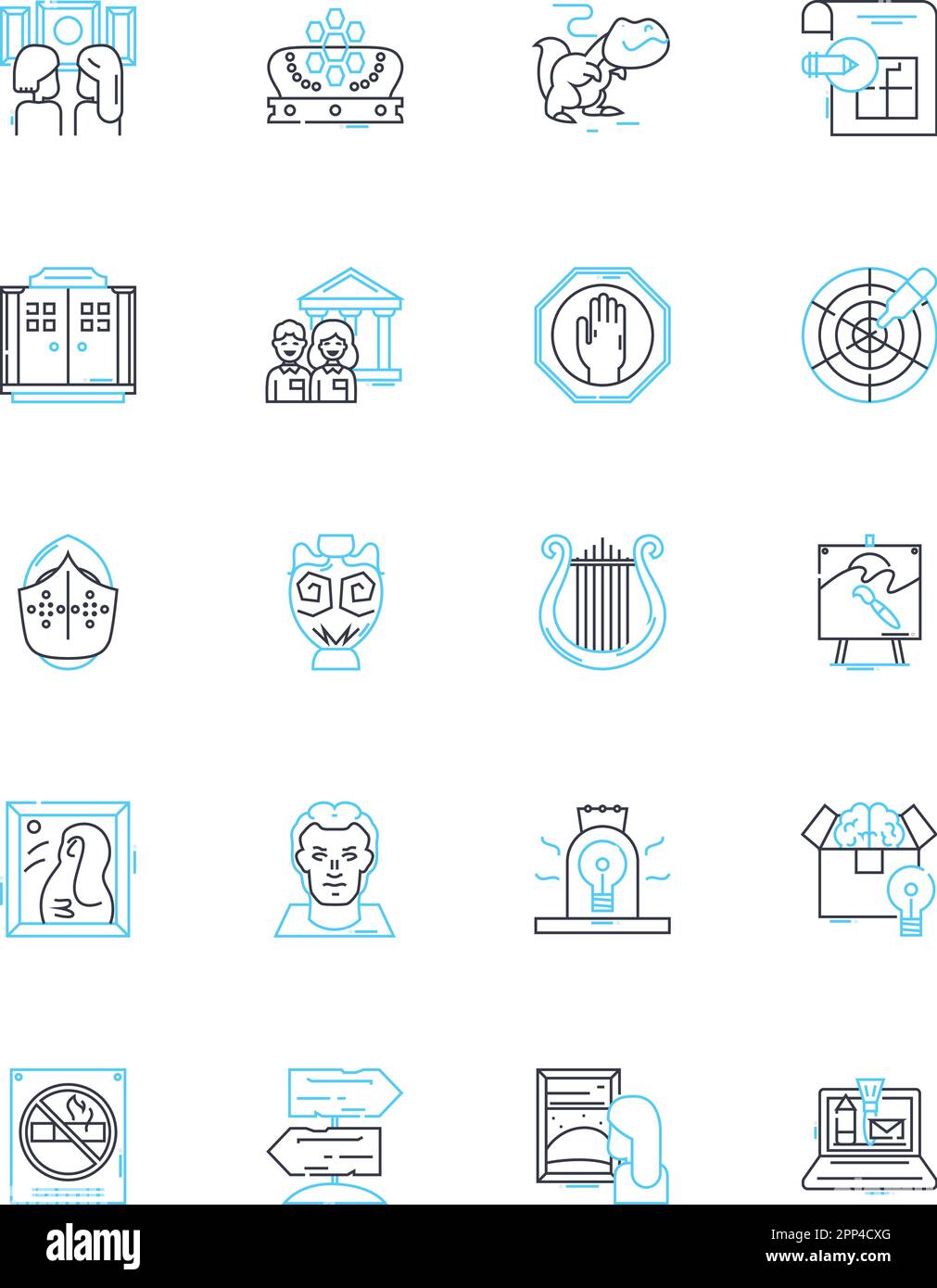 Artifice linear icons set. deceit, trickery, illusion, fabrication ...