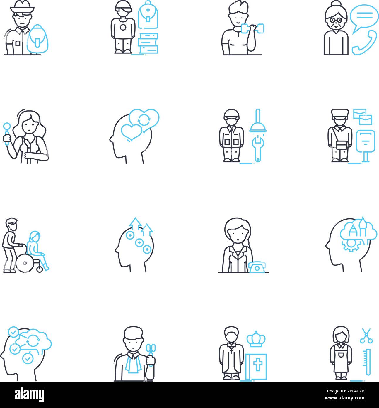 Psychiatry linear icons set. Anxiety, Depression, Schizophrenia ...