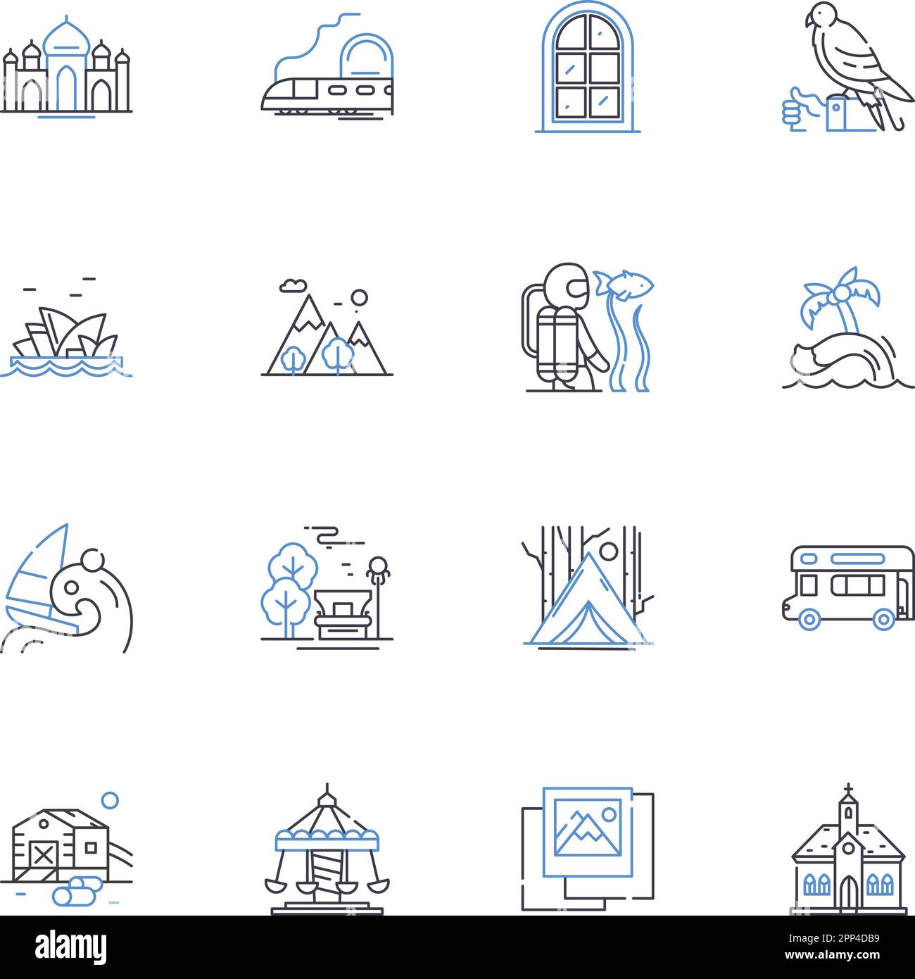 Intercontinental sightseeing line icons collection. Adventure, Culture ...