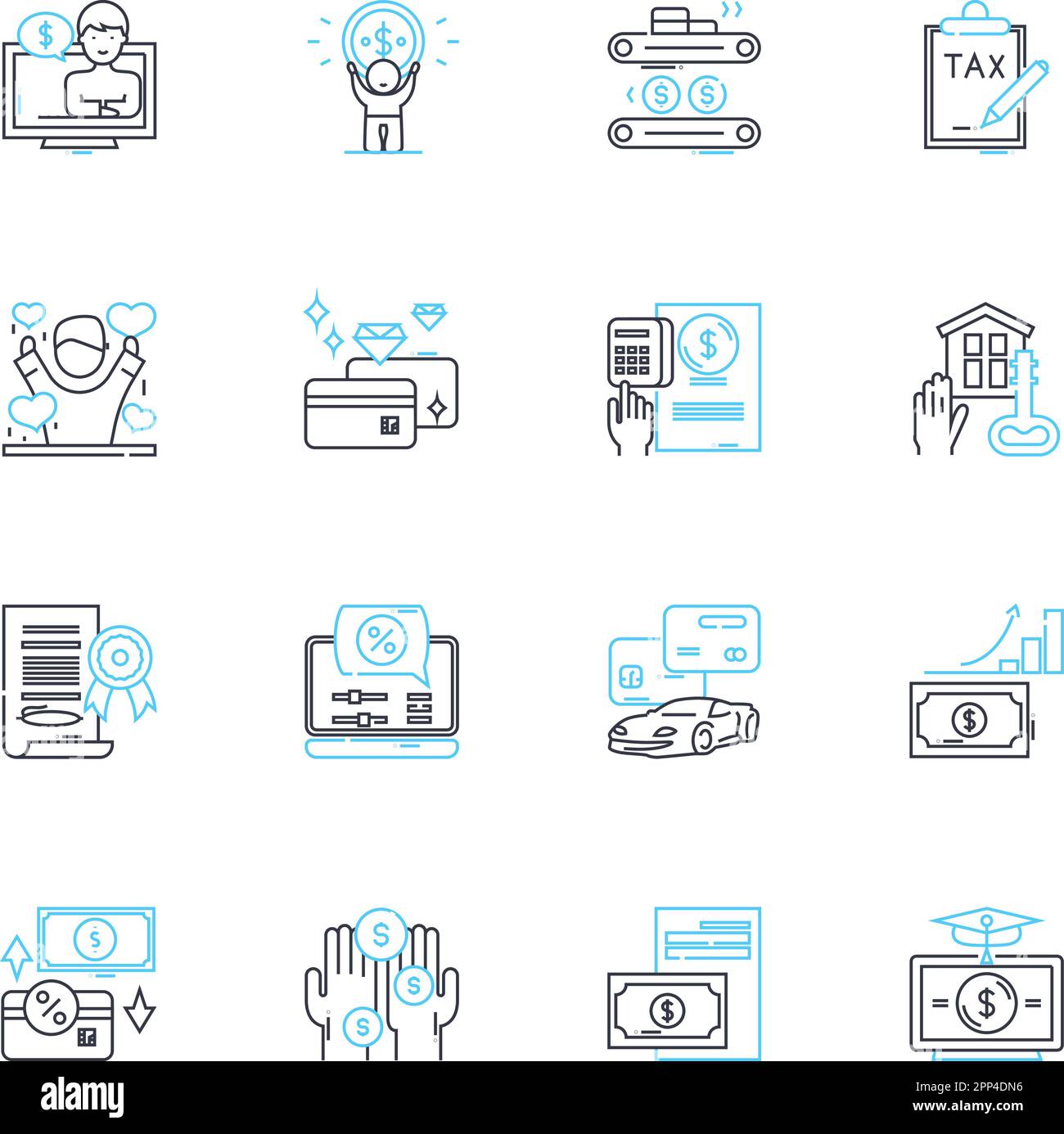 Accounting services linear icons set. Bookkeeping, Taxation, Payroll ...
