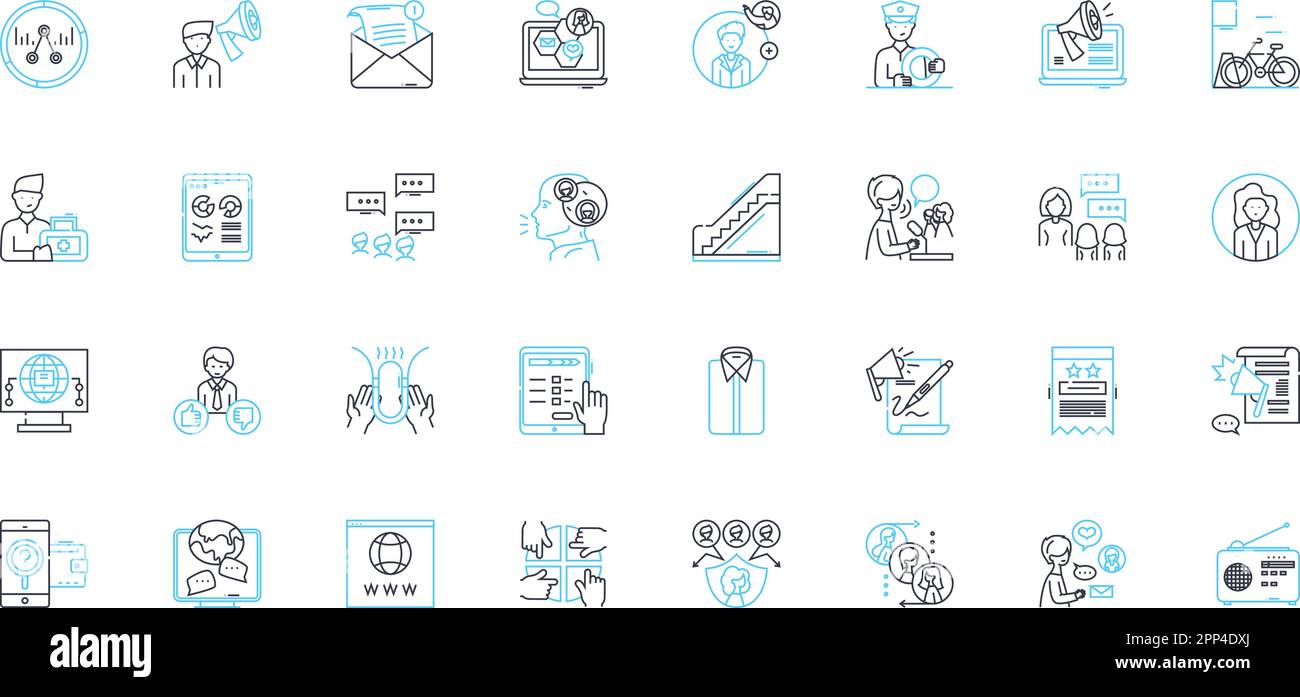 Community engagement linear icons set. Participation, Collaboration, Involvement, Connection ...