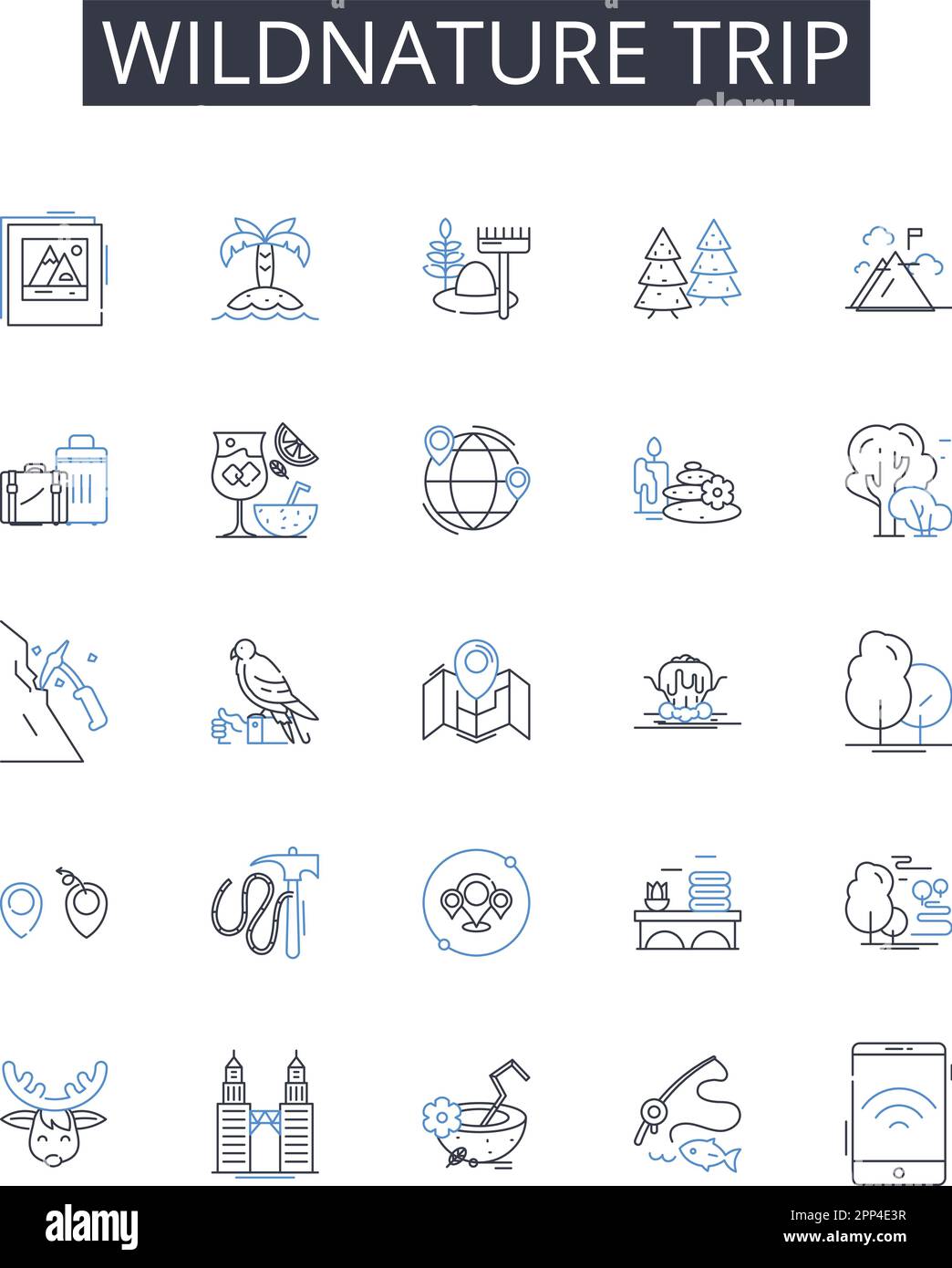 Wildnature trip line icons collection. Grand adventure, Daring endeavor ...