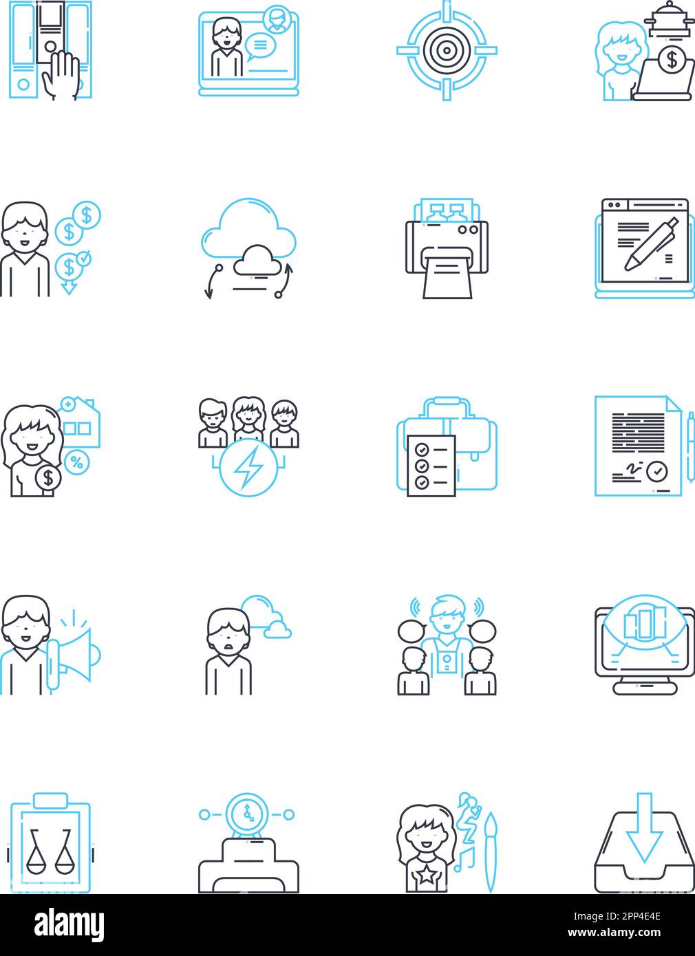 Competency Improvement linear icons set. Skillset, Proficiency, Mastery ...
