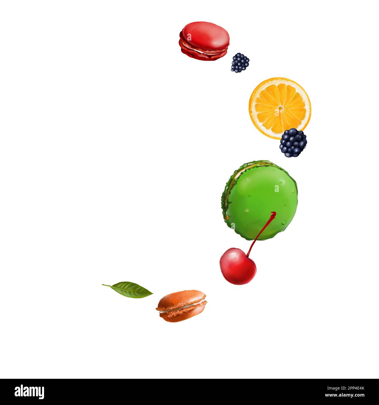 Macaroons with cherry, orange. Illustrations are drawn on a digital ...