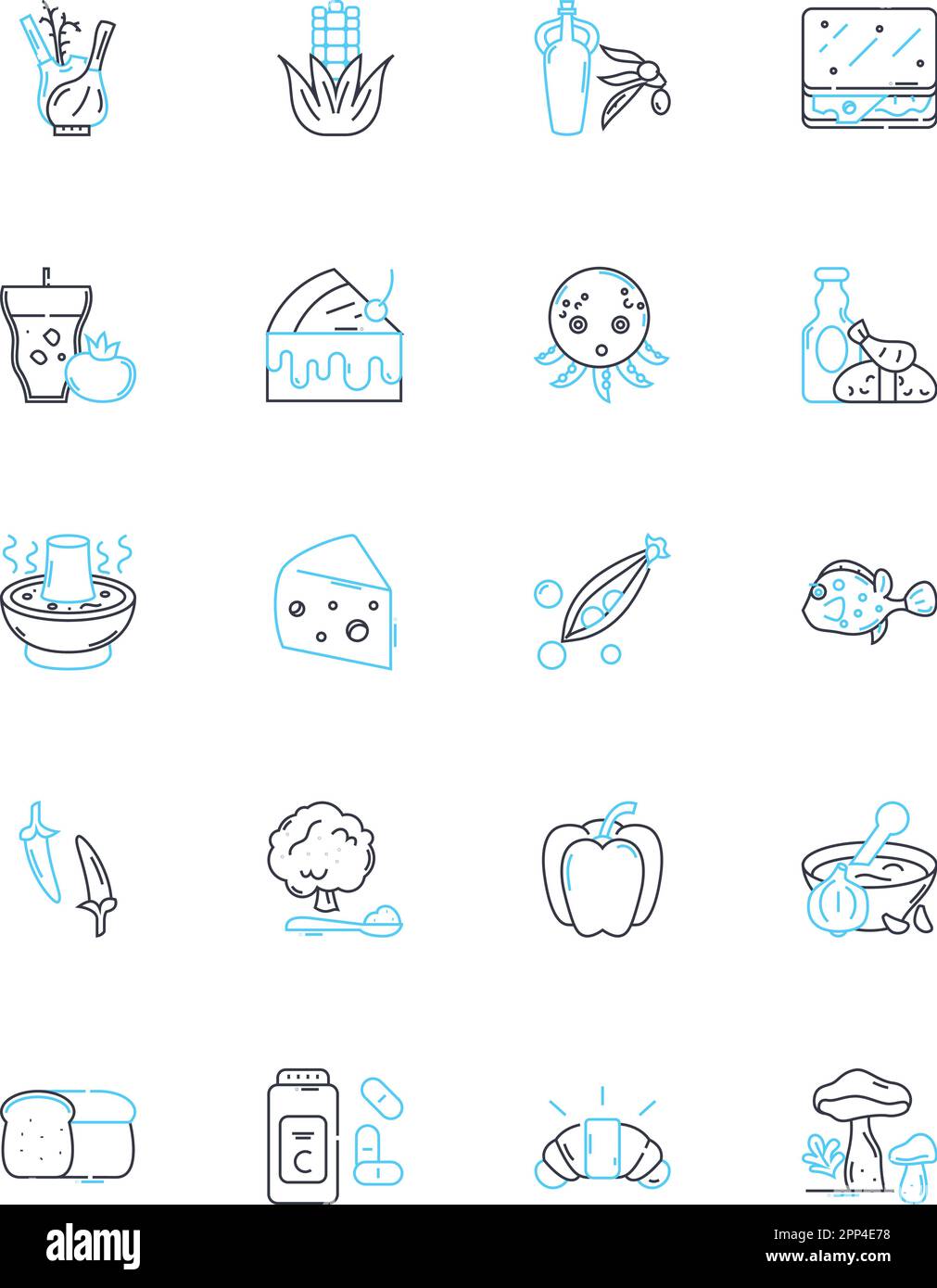 Culinary industry linear icons set. Ingredients, Cuisine, Flavors ...