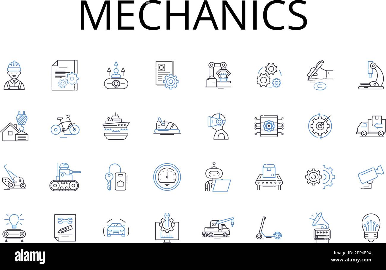 Mechanics line icons collection. Physics, Dynamics, Kinetics, Motion ...