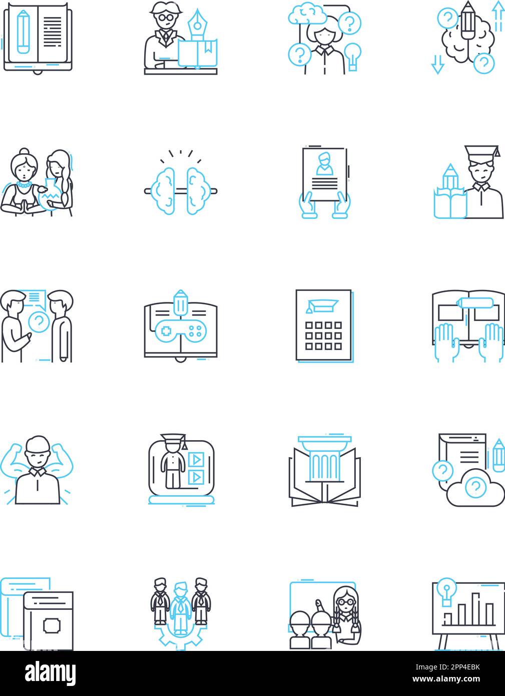 Smart education linear icons set. Gamification, Innovation, Personalized, Integration, Mobility ...