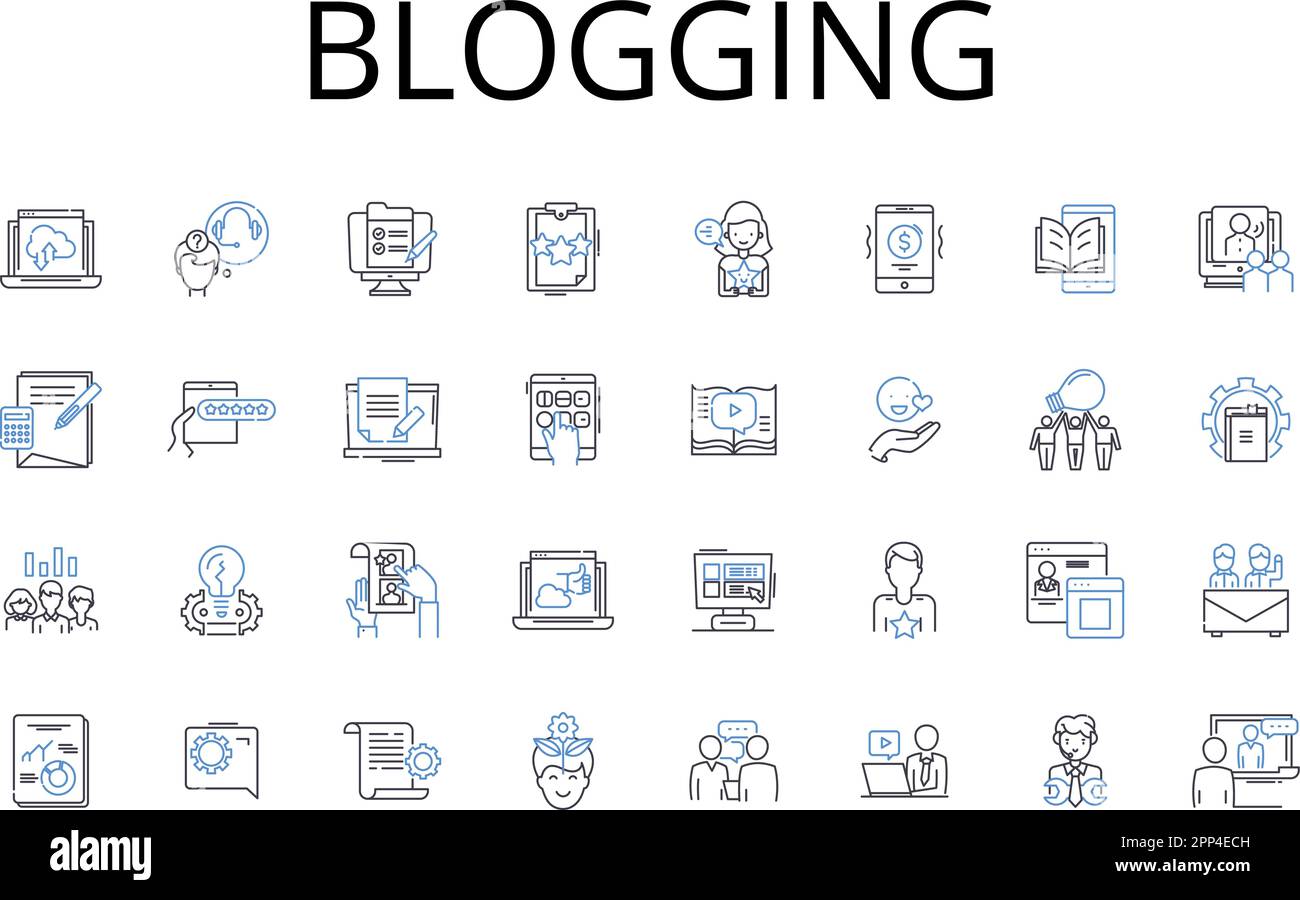 Blogging line icons collection. Vlogging, Socializing, Podcasting ...