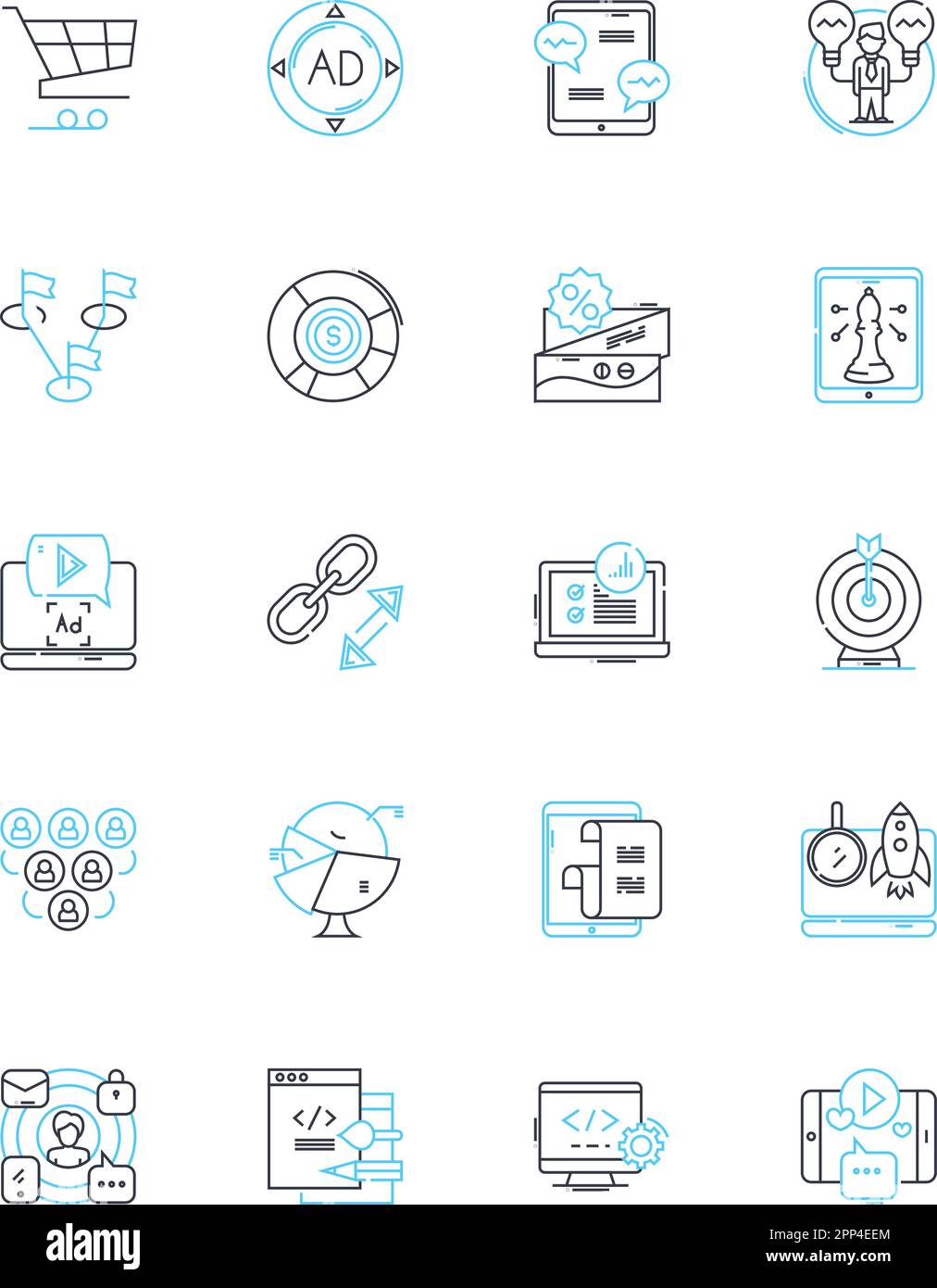 Online promotion linear icons set. Marketing, Advertising, Socialmedia ...