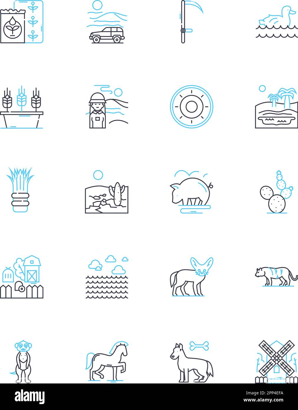 Cultivation linear icons set. Tilling, Planting, Growing, Watering ...