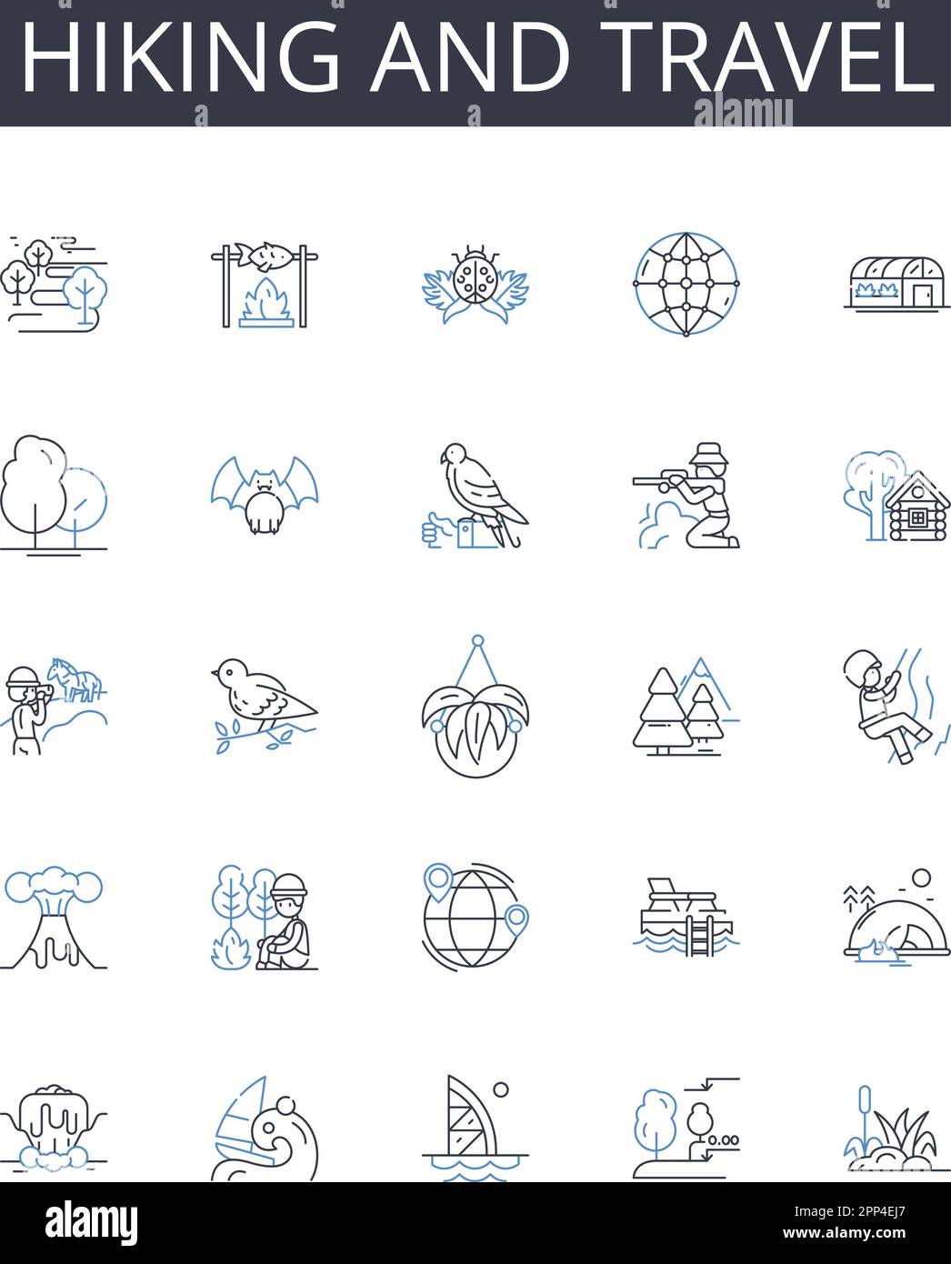 Hiking and travel line icons collection. Encryption, Privacy, Security ... Hiking and travel line icons collection. Encryption, Privacy, Security ...