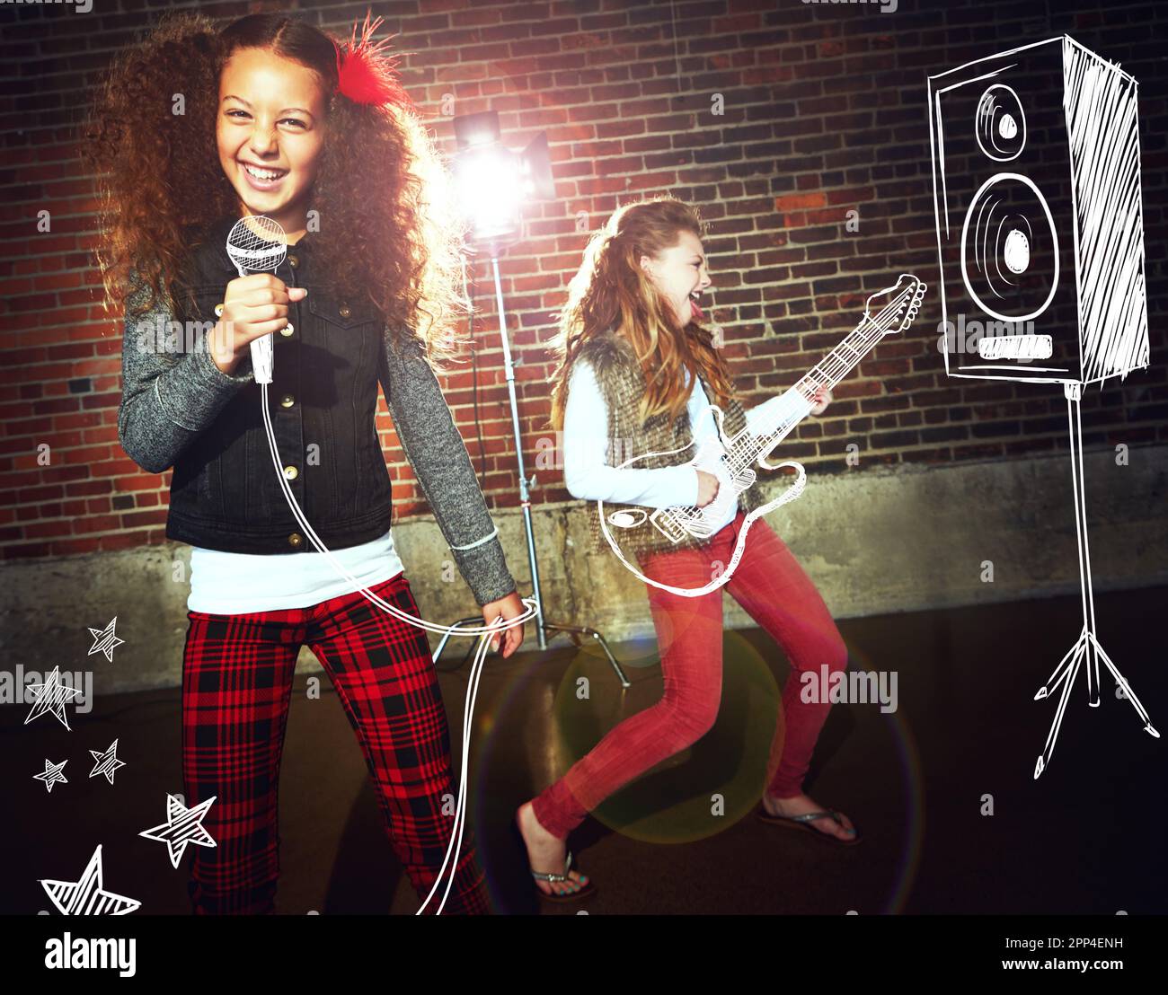 Wanna join our band. two girls singing and playing rock music on ...