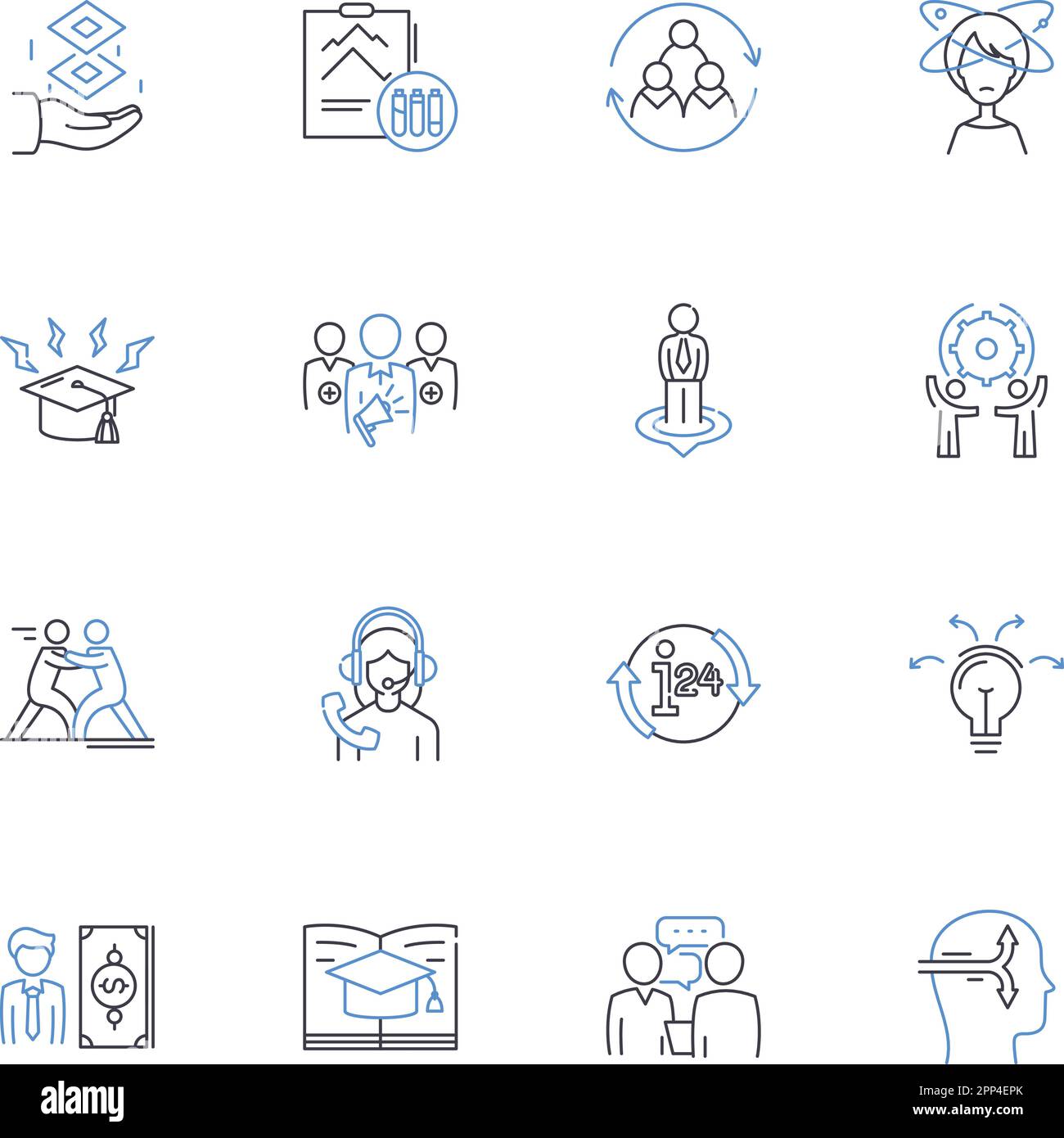 Personnel scrutinizing line icons collection. Audit, Screening ...