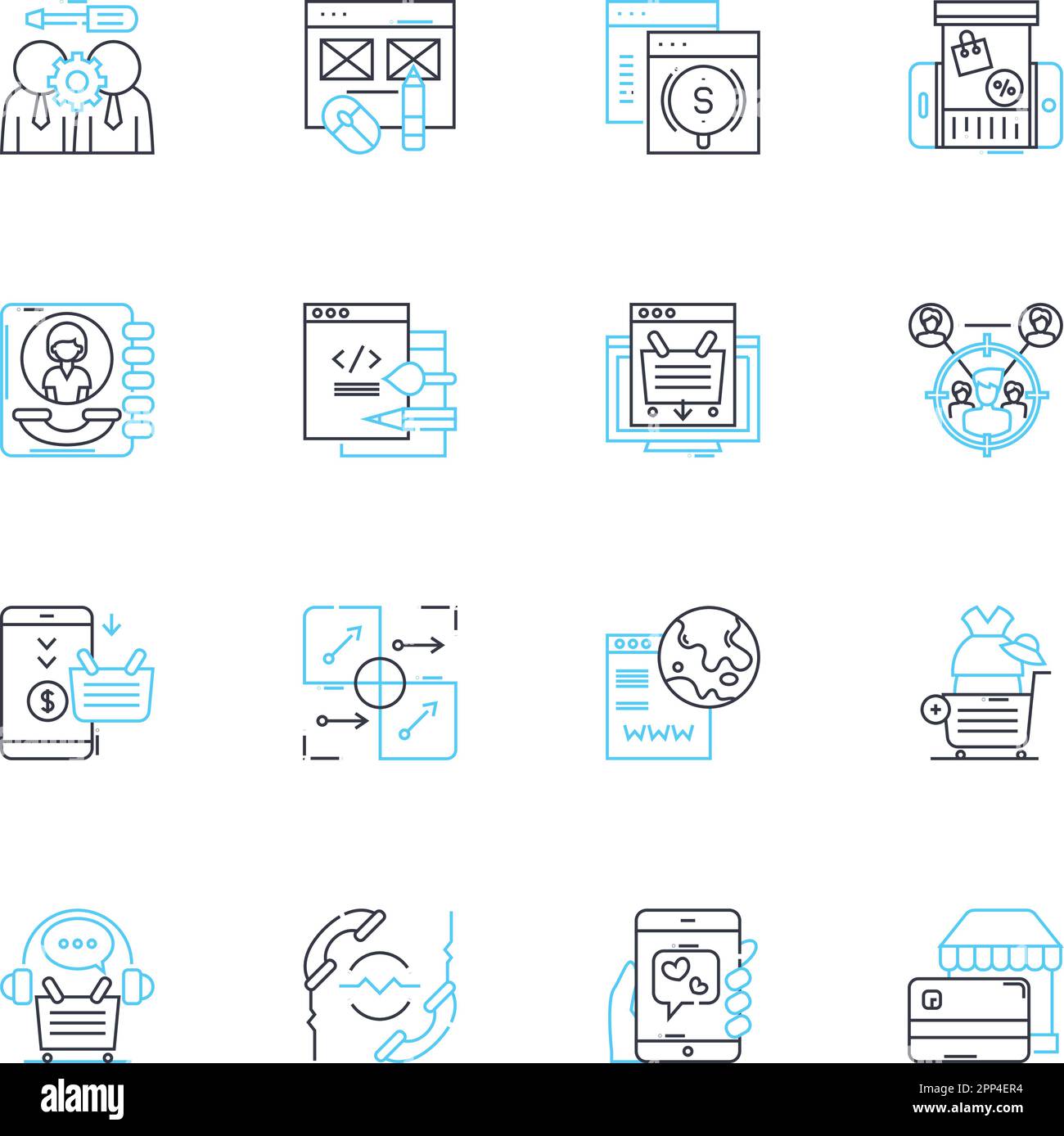 Internet promotion linear icons set. SEO, PPC, Social Media, Content ...