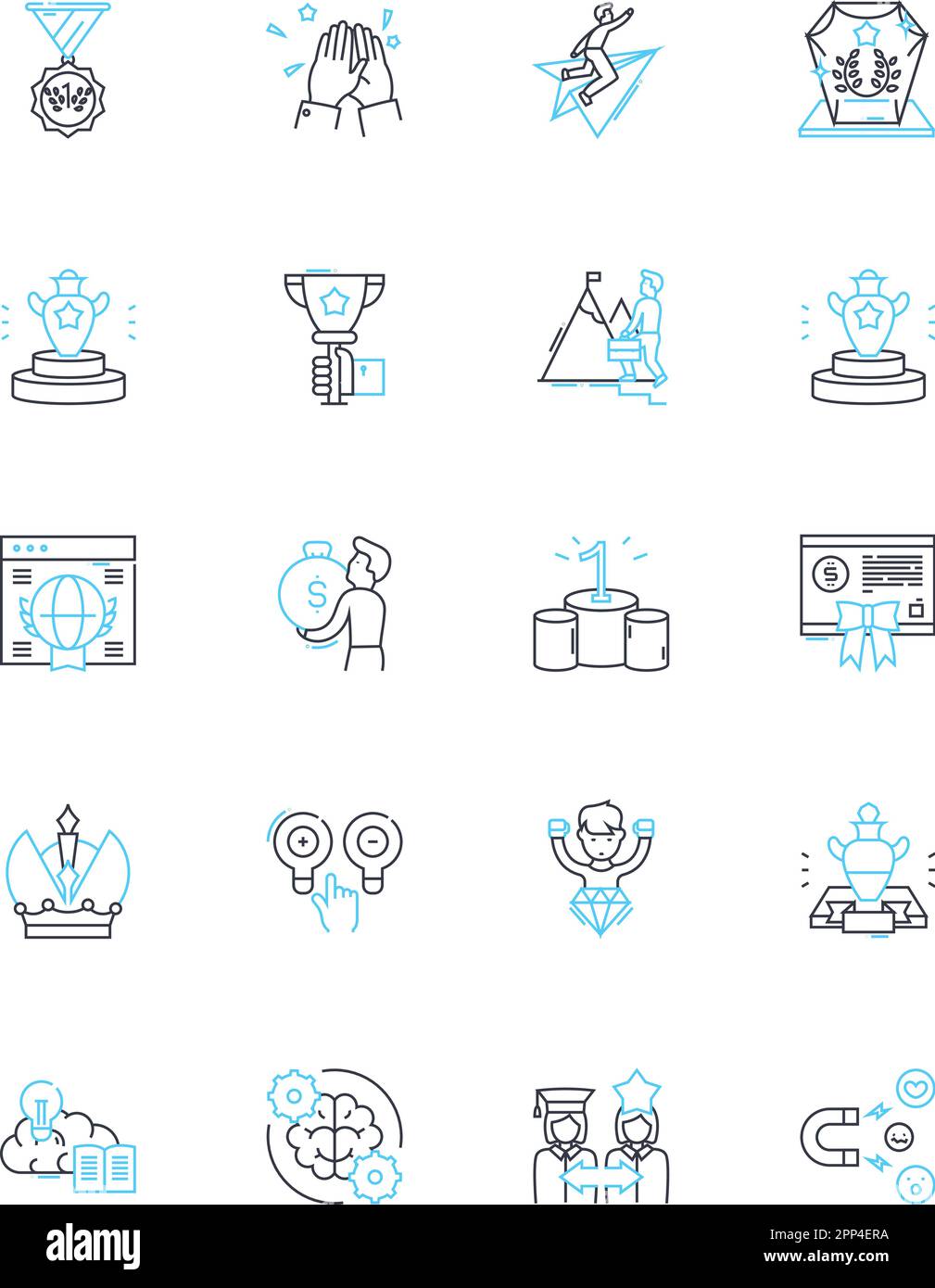 Learning curve linear icons set. Growth, Evolution, Progression, Mastery, Development ...