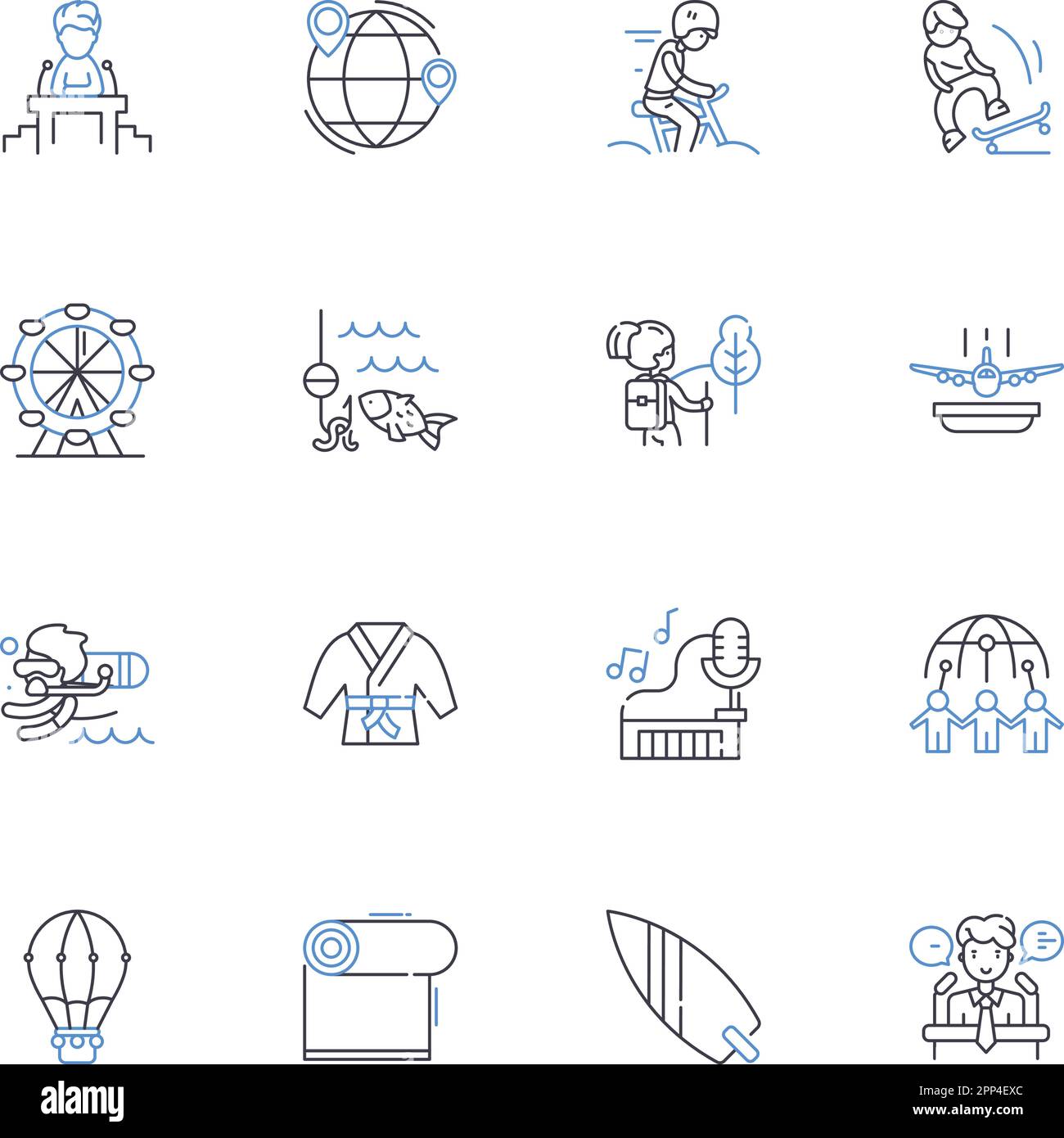Recreational sports line icons collection. Hiking, Swimming, Tennis ...