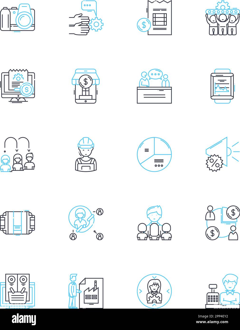 Group leadership linear icons set. Motivation, Vision, Communication ...