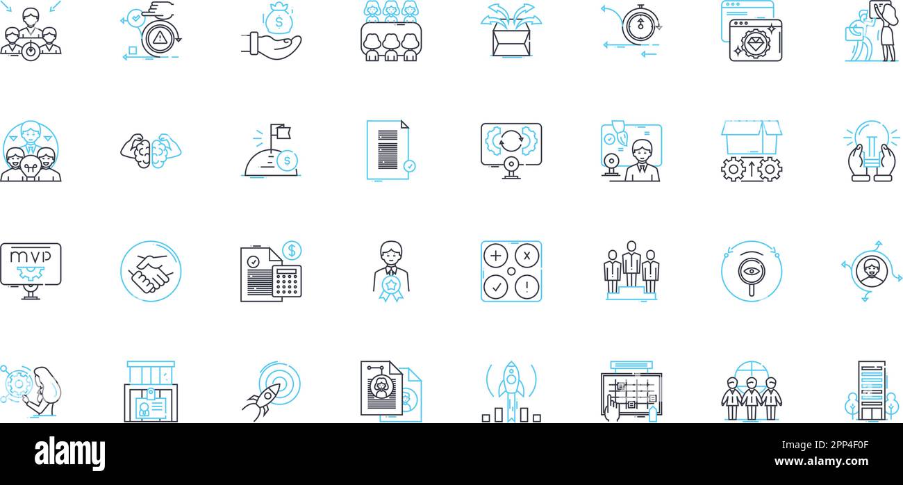 Project kickoff linear icons set. Initiative, Launch, Commencement, Foundation, Beginning, Start ...