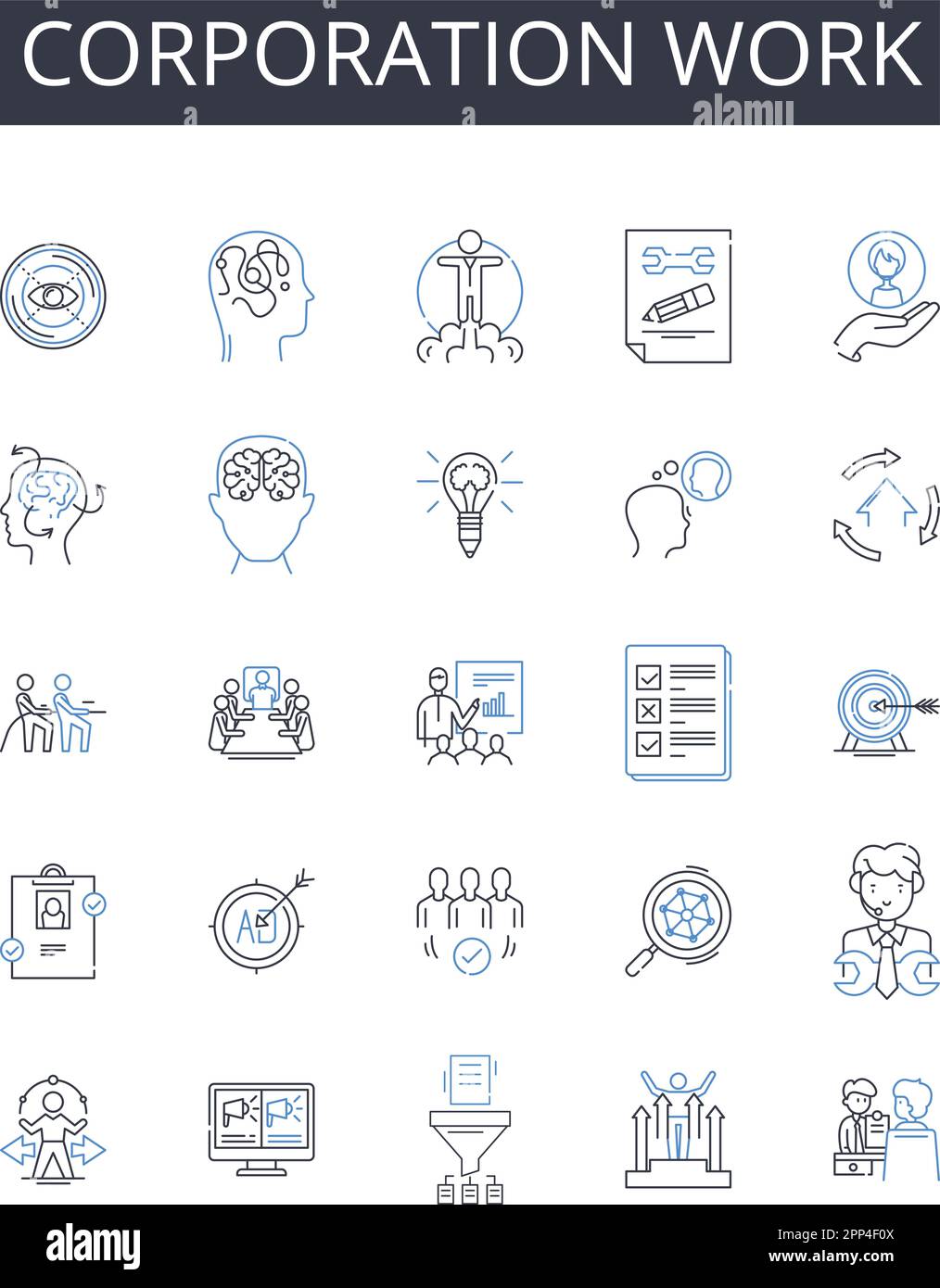 Corporation work line icons collection. Business labor, Company ...