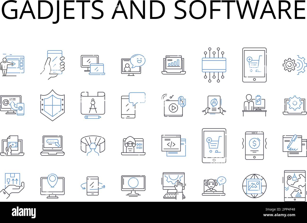 Gadjets and software line icons collection. Devices, Tools, Appliances, Programs, Applications ...