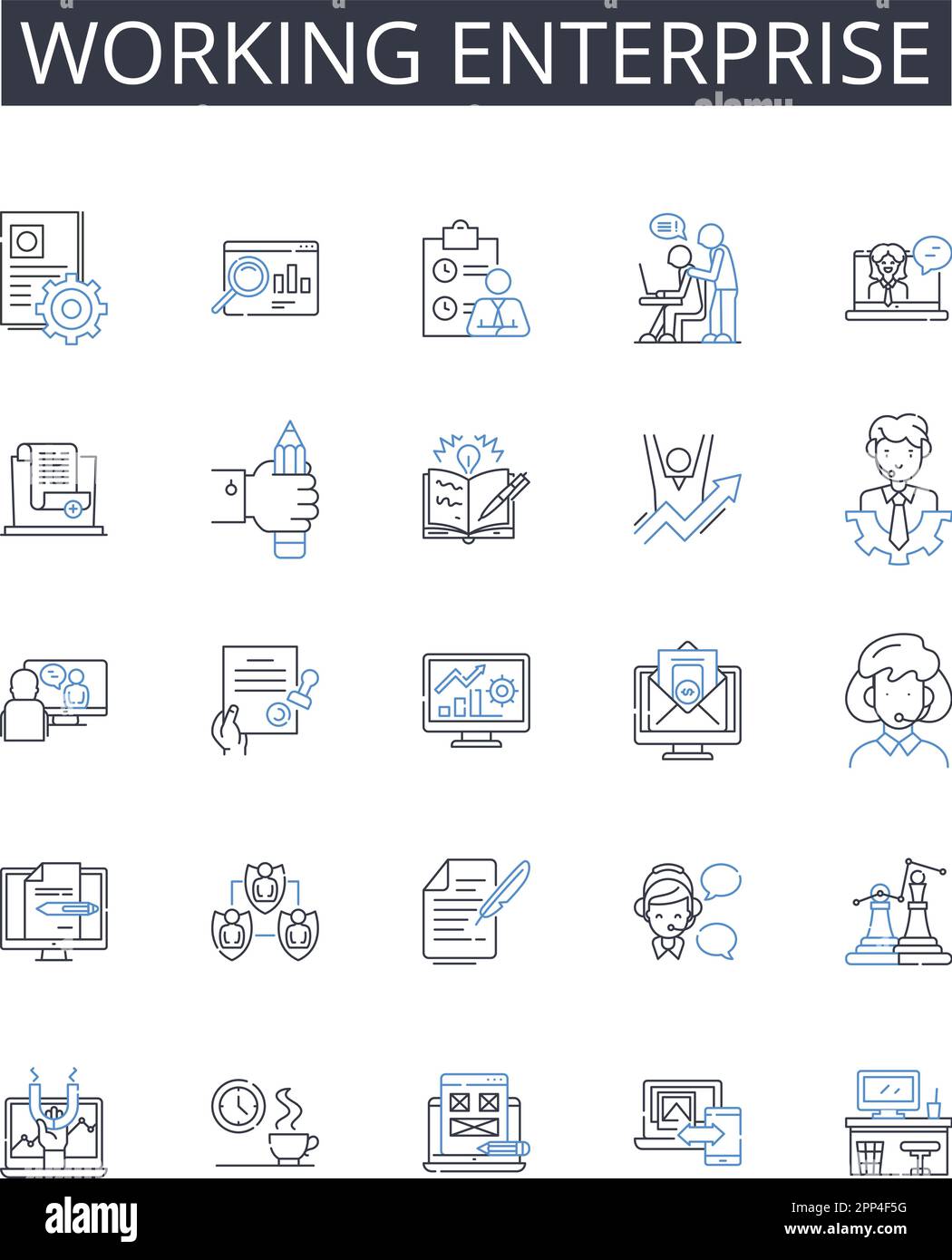 Working enterprise line icons collection. Active business, Live company, Functioning corporation ...