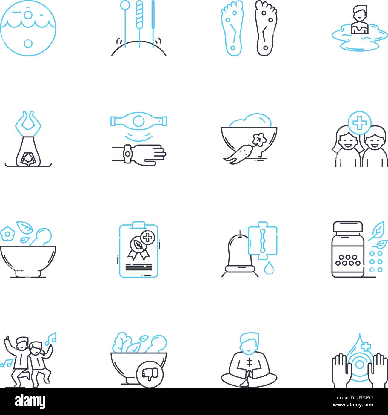 Traditional medicine linear icons set. Herbalism, Acupuncture, Ayurveda ...