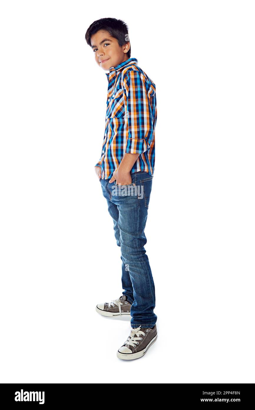 Cool is my middle name. Studio portrait of a young boy posing against a ...