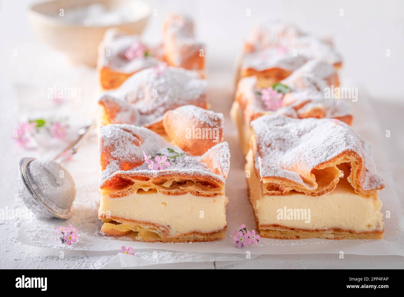 Homemade Karpatka cake as traditional polish cuisine. Traditional ...