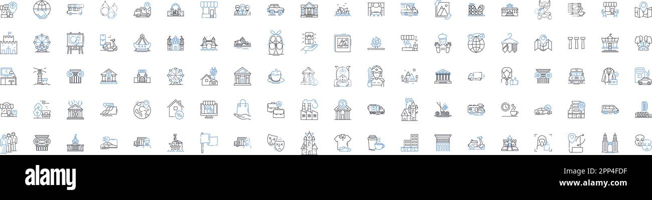 Urban area line icons collection. Skyscrapers, Traffic, Crowds ...