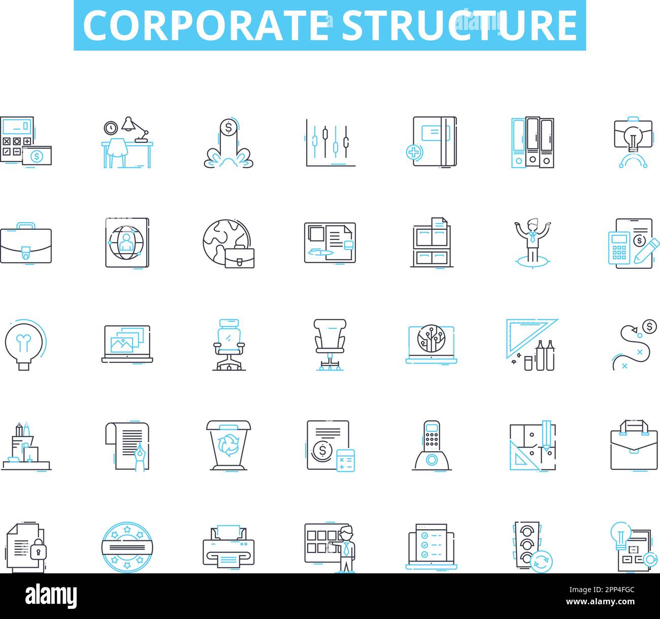 Corporate structure linear icons set. Hierarchy, Chain, Authority, Management, Organization ...