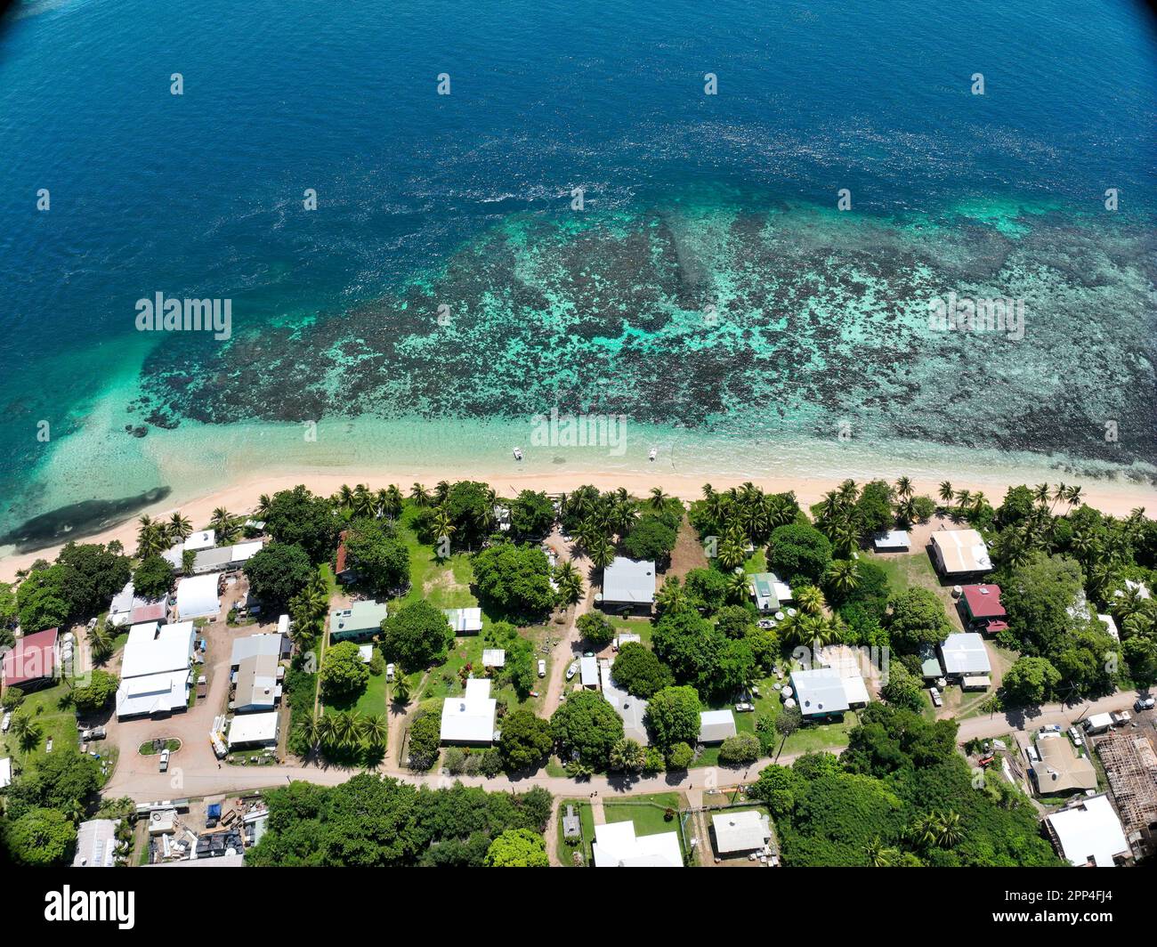 Aerial view of lush island showing tropical lving in the Torres Strait ...