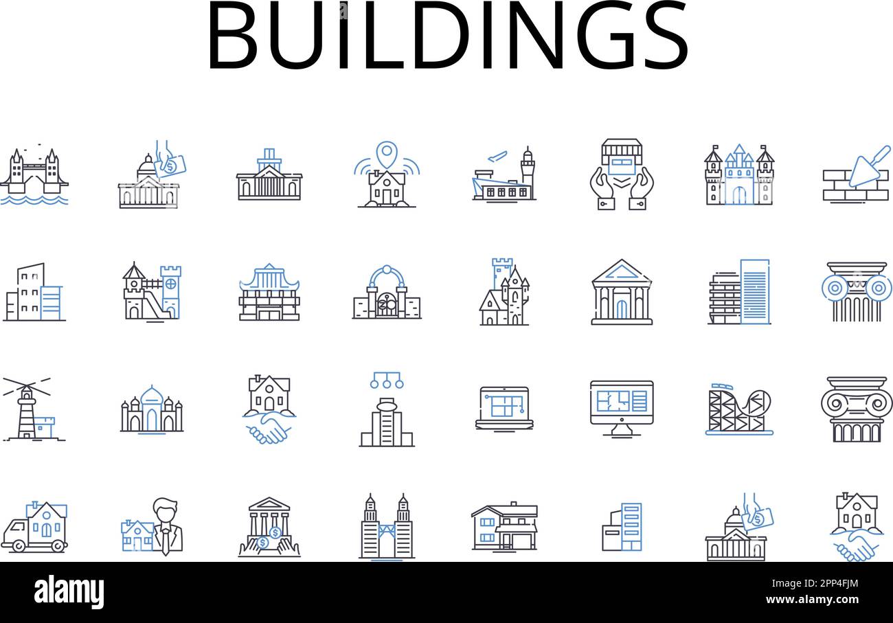 Buildings line icons collection. Houses, Towers, Structures, Edifices ...