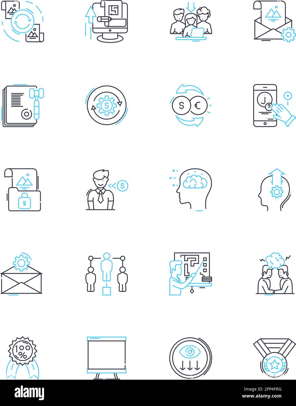 Company values linear icons set. Integrity, Ethics, Trust, Respect ...