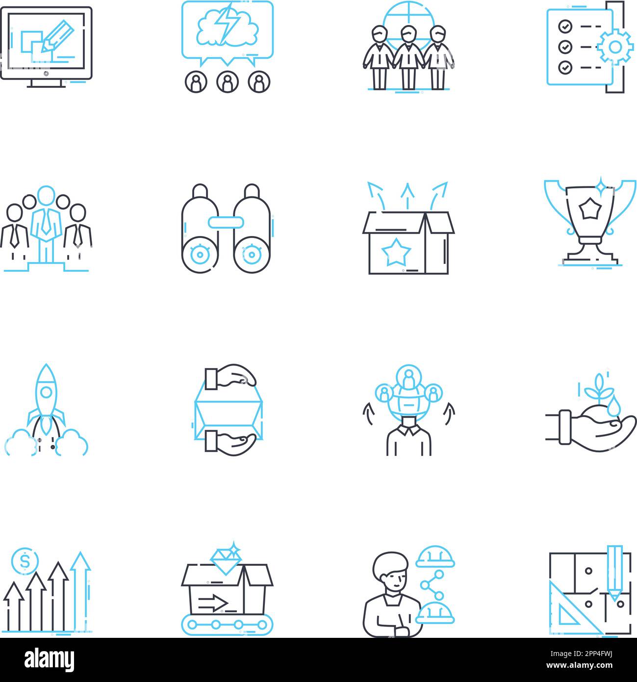 Program initiation linear icons set. Launch, Start, Commencement, Introduction, Induction ...