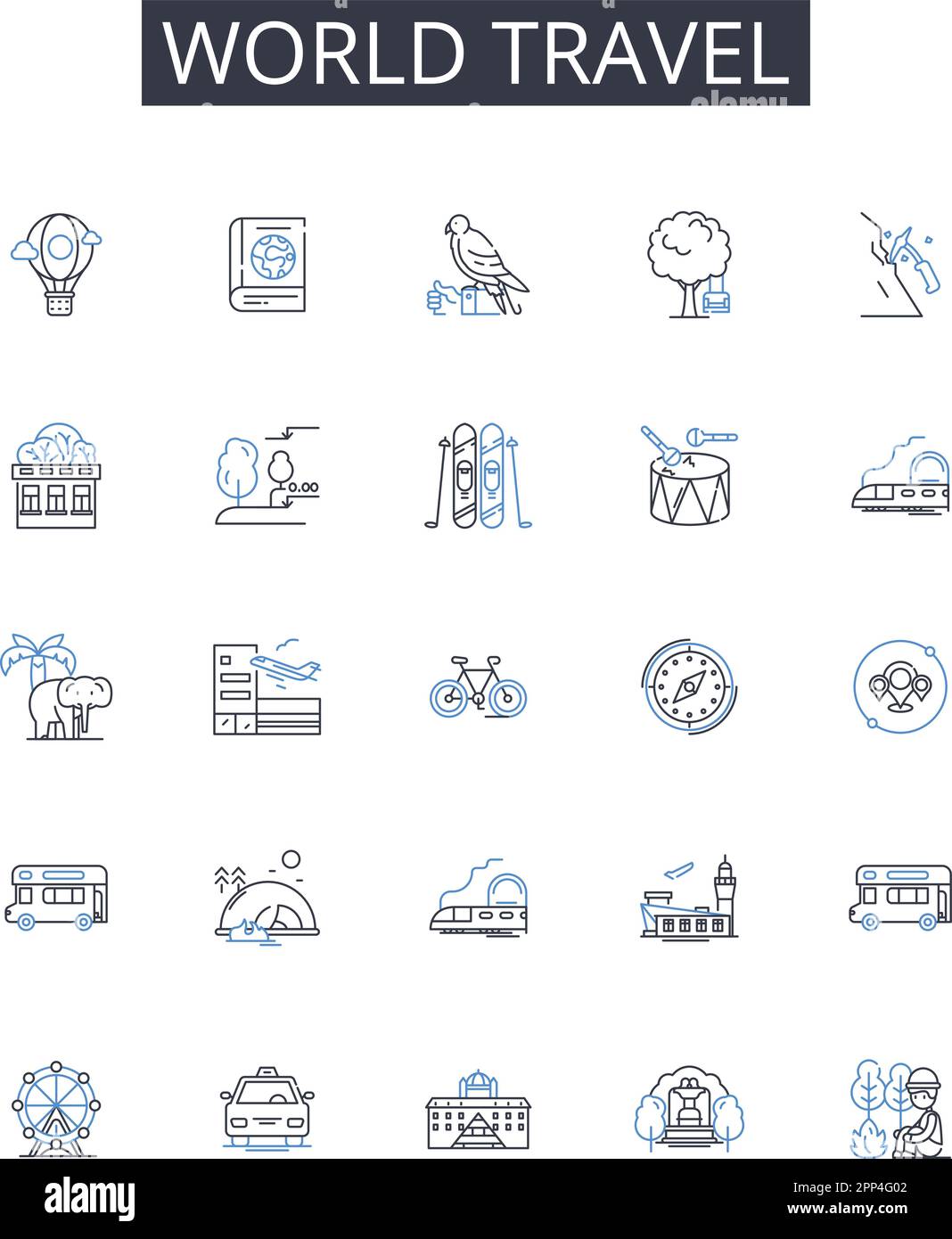 World travel line icons collection. Global journey, Overseas adventure ...