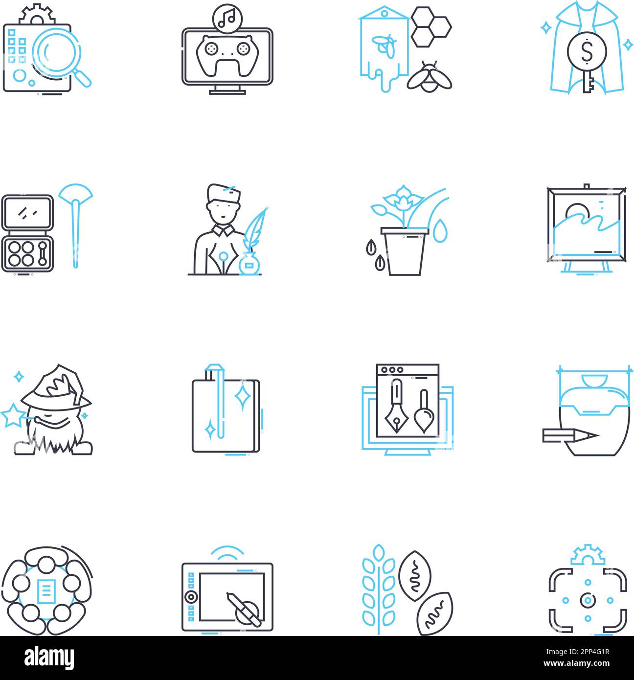 Computer art linear icons set. Pixelated, Fractal, Interactive ...