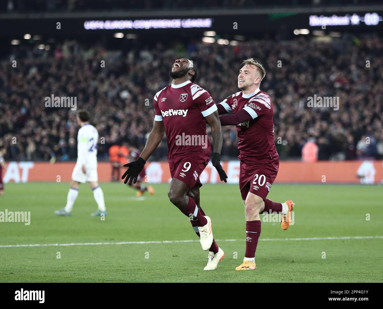 Michail Antonio of West Ham United celebrates scoring his sides fourth ...