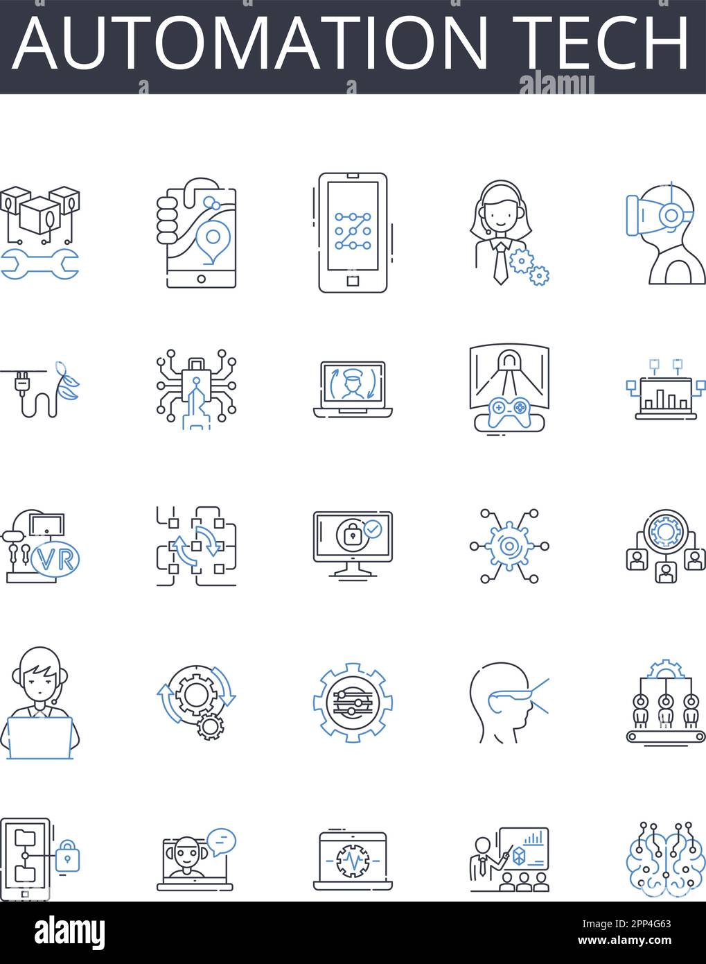 Automation Tech Line Icons Collection Digital Tools Virtual Reality