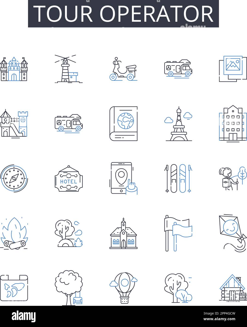 Tour operator line icons collection. Travel agency, Vacation planner ...
