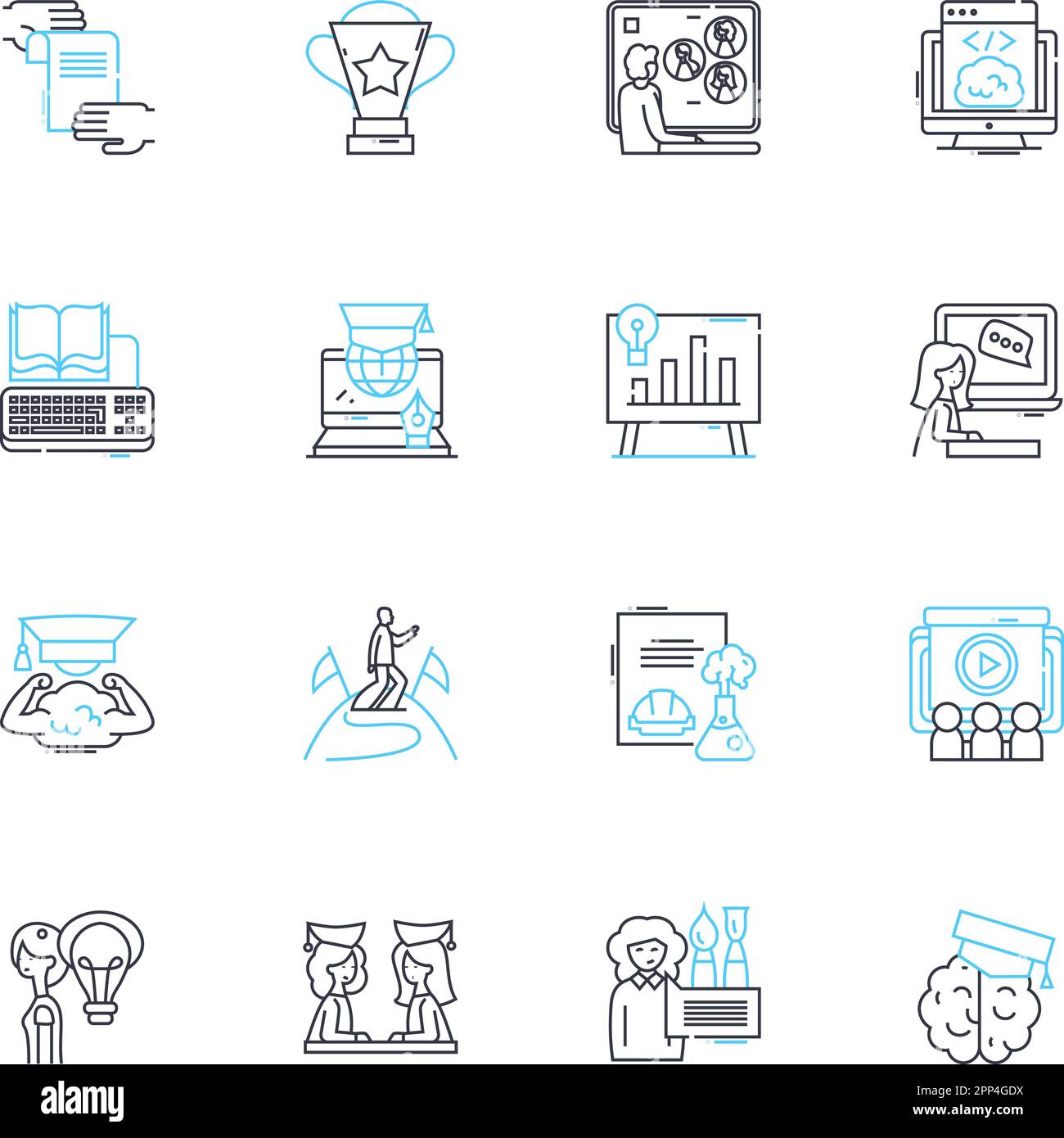 Distance learning linear icons set. Online, Virtual, Remote, E-learning ...