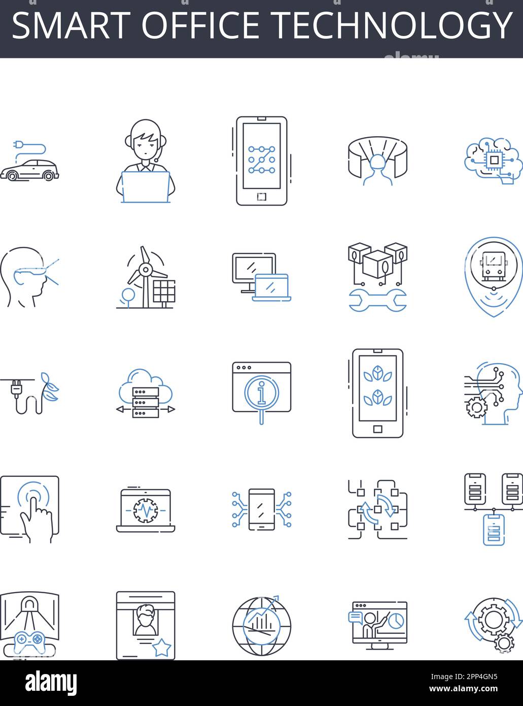 Smart office technology line icons collection. Profit, Growth, Leads ...