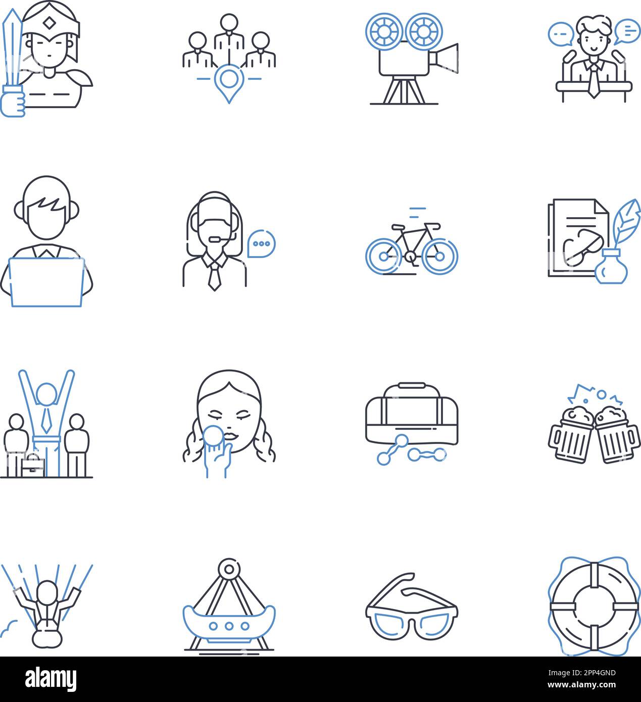 Thrilling activities line icons collection. Bungee, Skydiving, Rafting ...