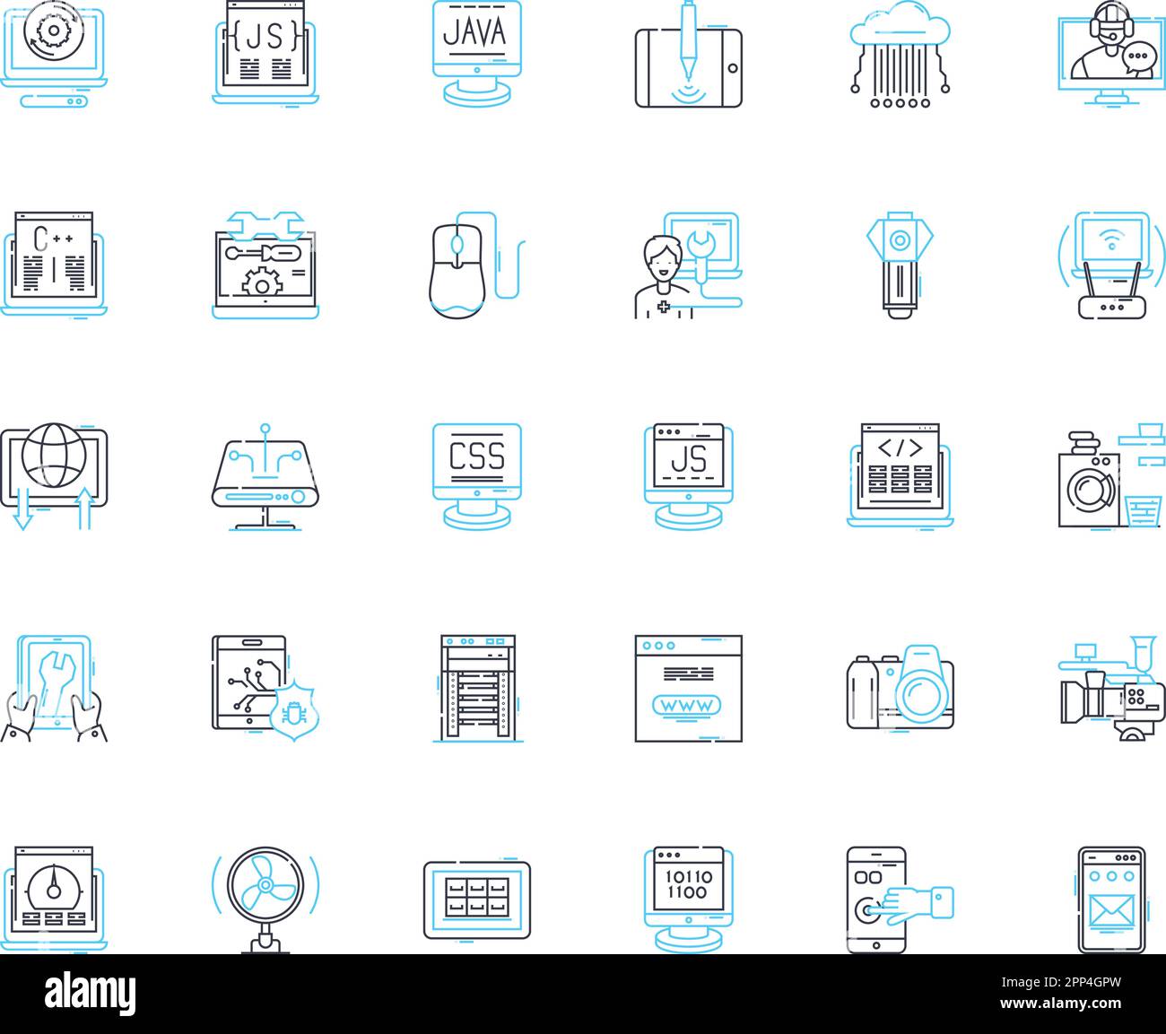 Cyber security linear icons set. Encryption, Malware, Firewall, Hackers, Phishing ...