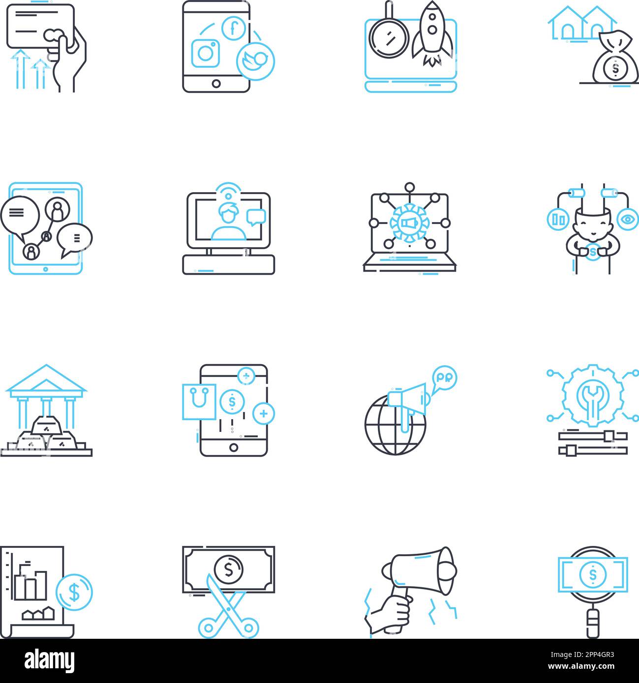Social promotion linear icons set. Awareness, Engagement, Shareability ...