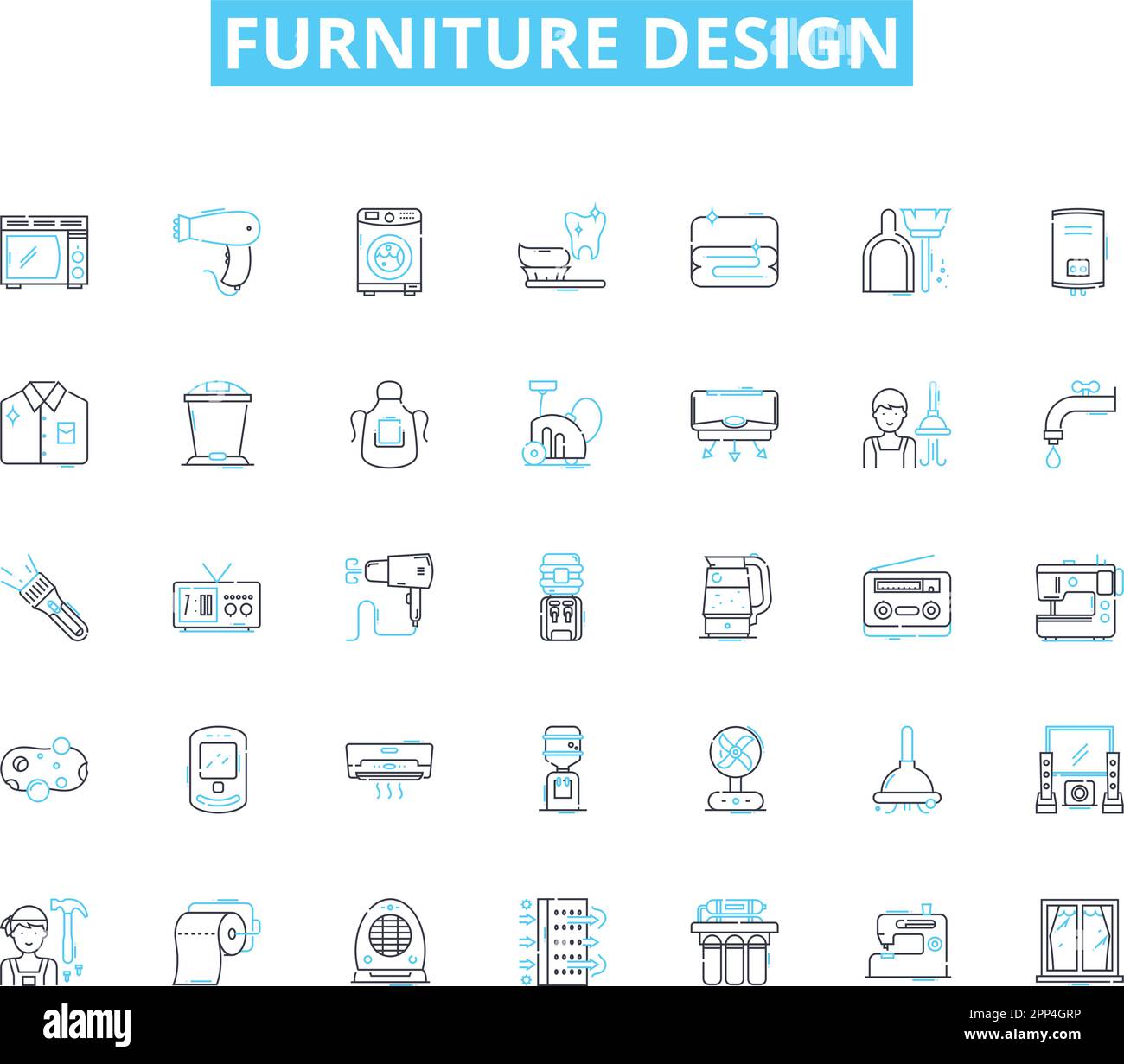 Furniture design linear icons set. Ergonomics, Minimalism, Modularity ...